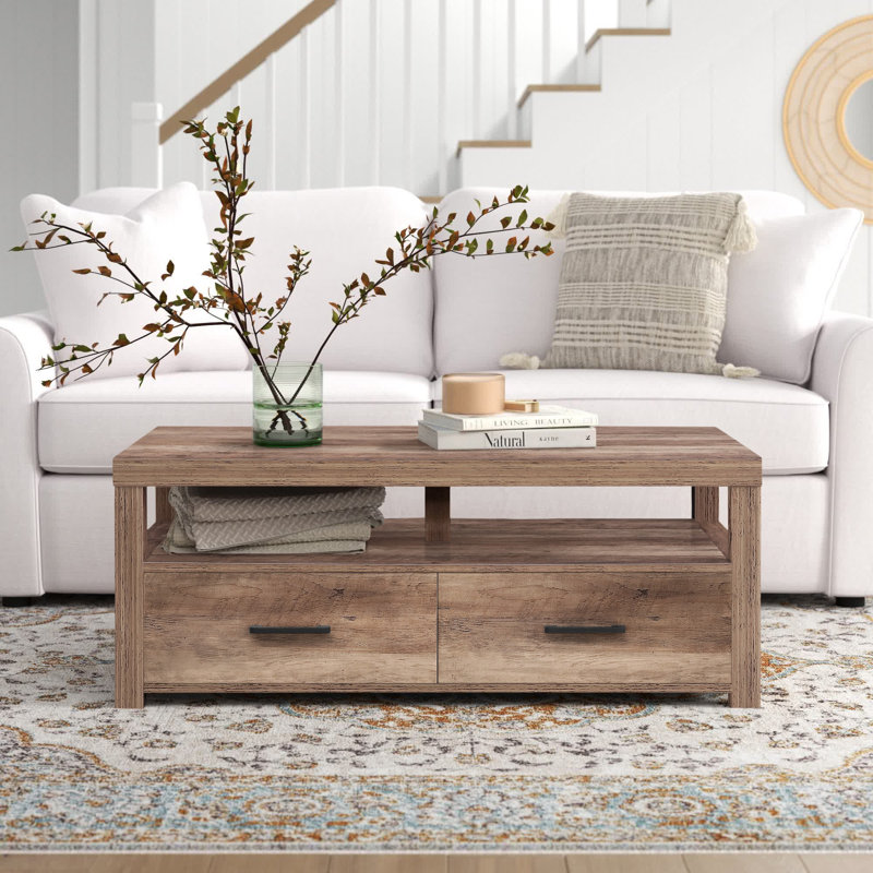 Millwood Pines Avgoustinos Frame Coffee Table with Storage Drawers Reviews Wayfair
